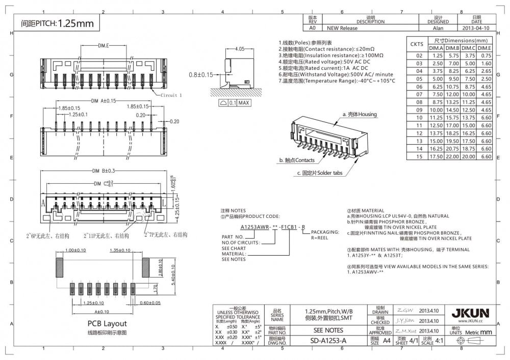 JKUN A1253AWR-07-F1CB1-R technical drawing page 1