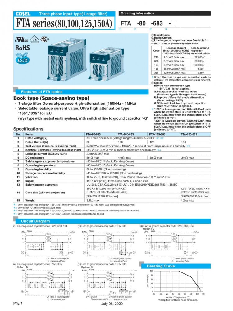COSEL FTA series technical document page 1