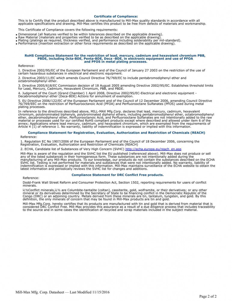 Mill-Max 2318 series technical document page 2