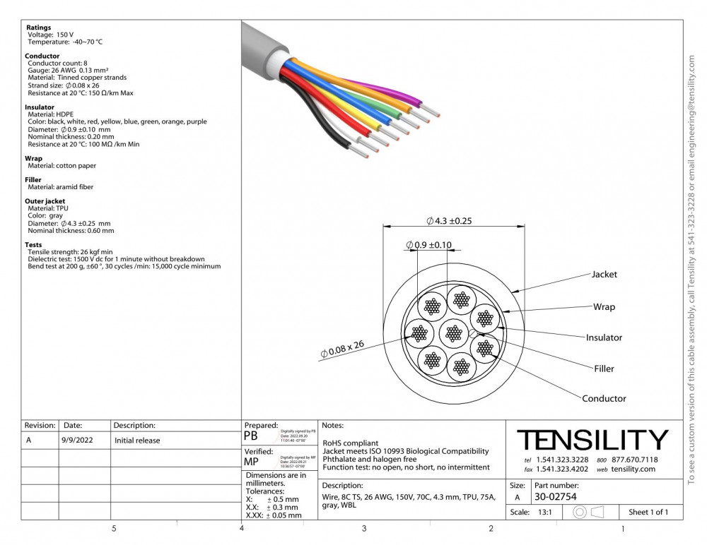 Tensility International 30-02754 cable specification drawing
