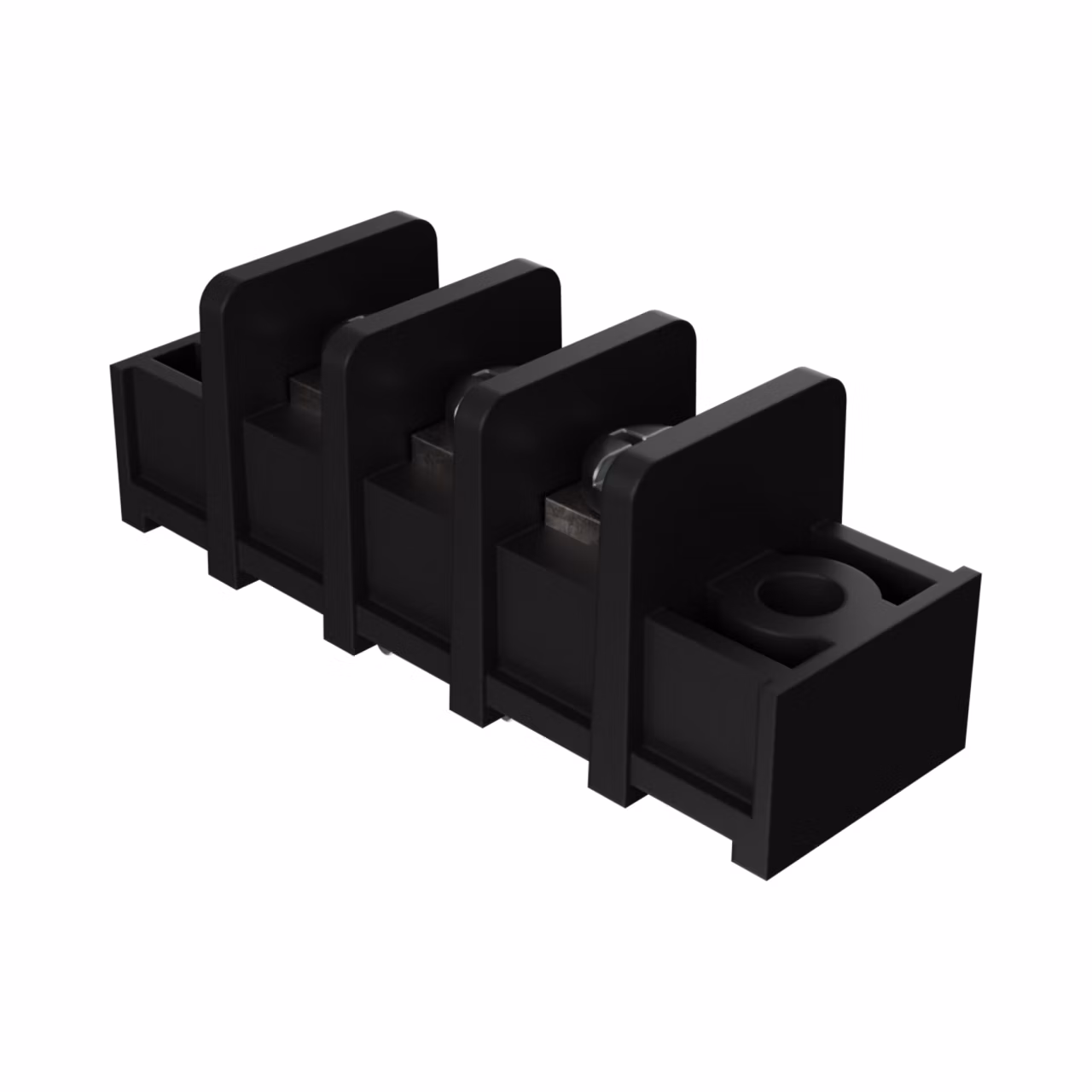 8.26mm Pitch, Single Row, Dual-Barrier Terminal Strip, with Mounting Ends, Black, Steel Screws, 3 Circuits for sale