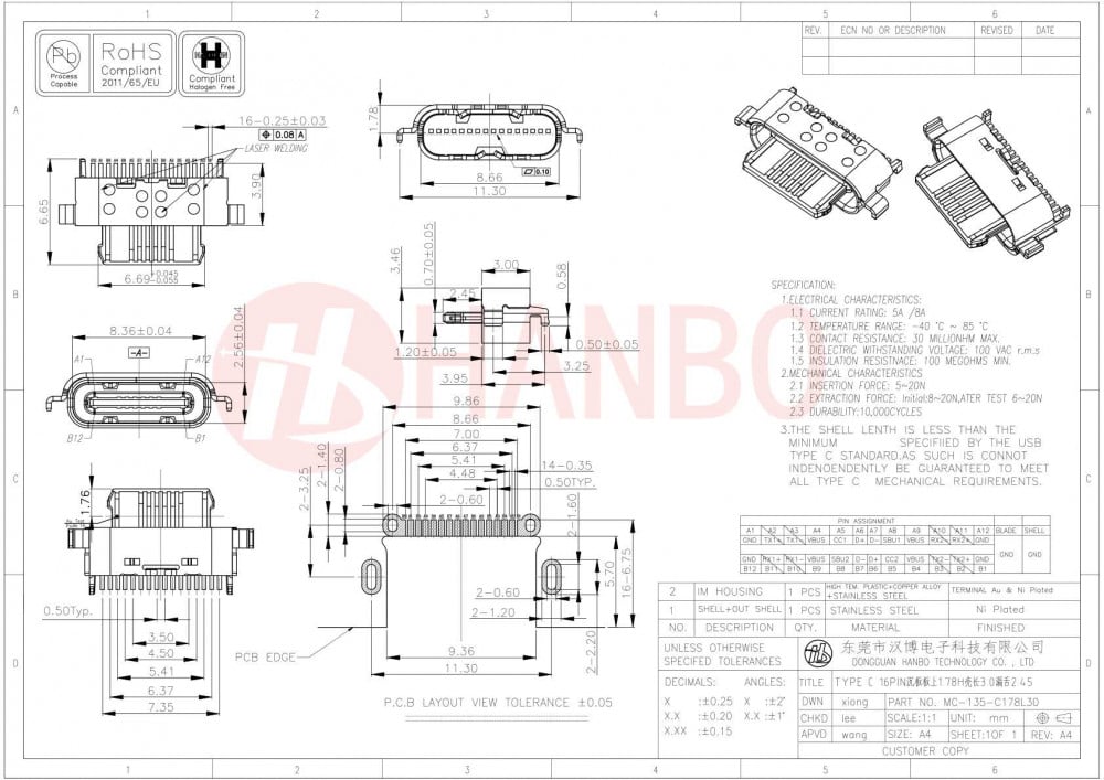 Hanbo Electronic MC-135-C178L30 technical drawing