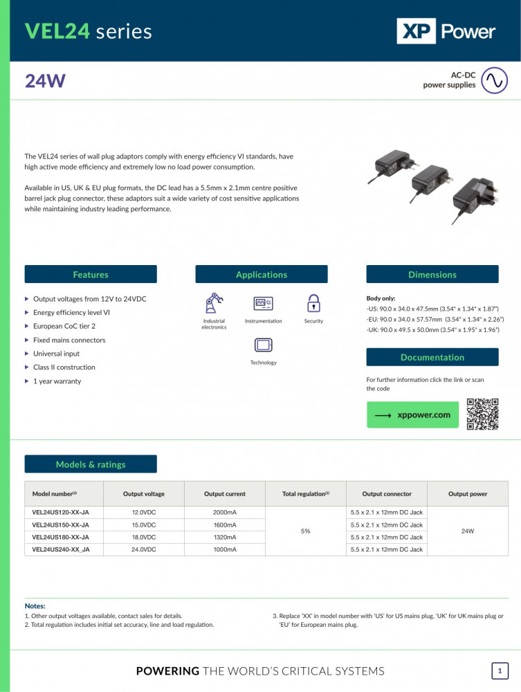 VEL24 series datasheet page 1