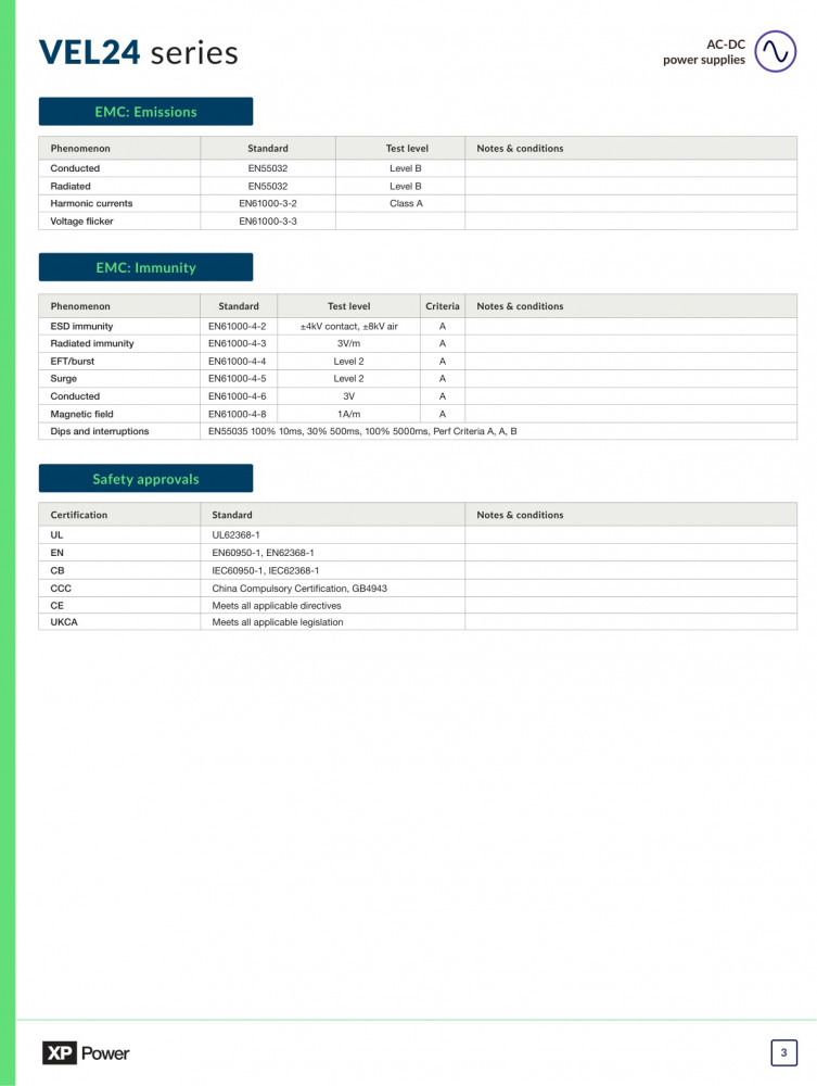 VEL24 series datasheet page 3