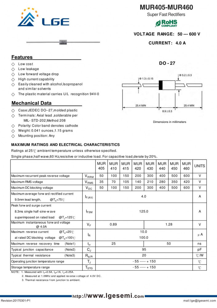 LGE MUR460 datasheet page 1