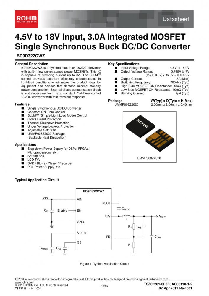 BD9D322QWZ-E2 datasheet page 1