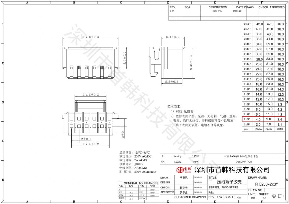 PHB2.0-2x3Y specification page 1