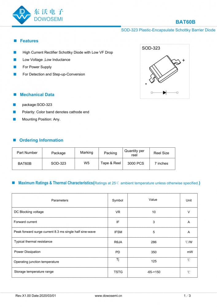 BAT60B datasheet page 1