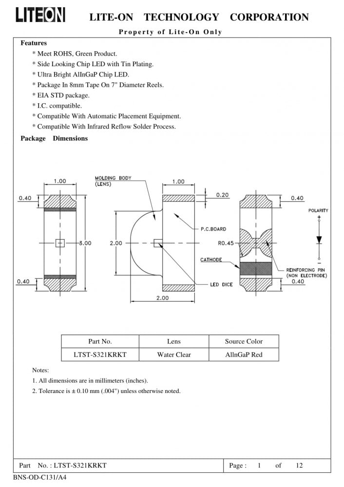 LTST-S321KRKT datasheet page 1
