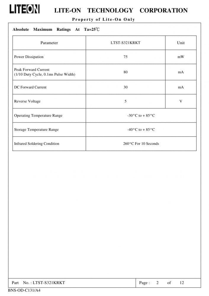 LTST-S321KRKT datasheet page 2