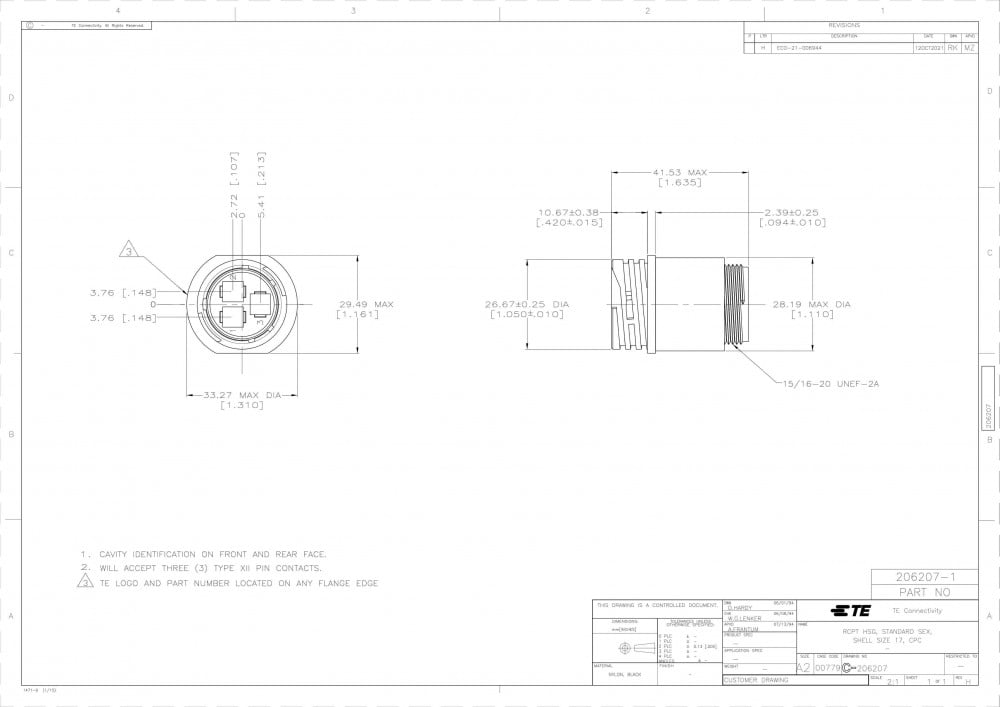 TE Connectivity 206207-1 controlled drawing preview