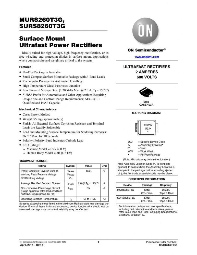 MURS260T3G datasheet page 1