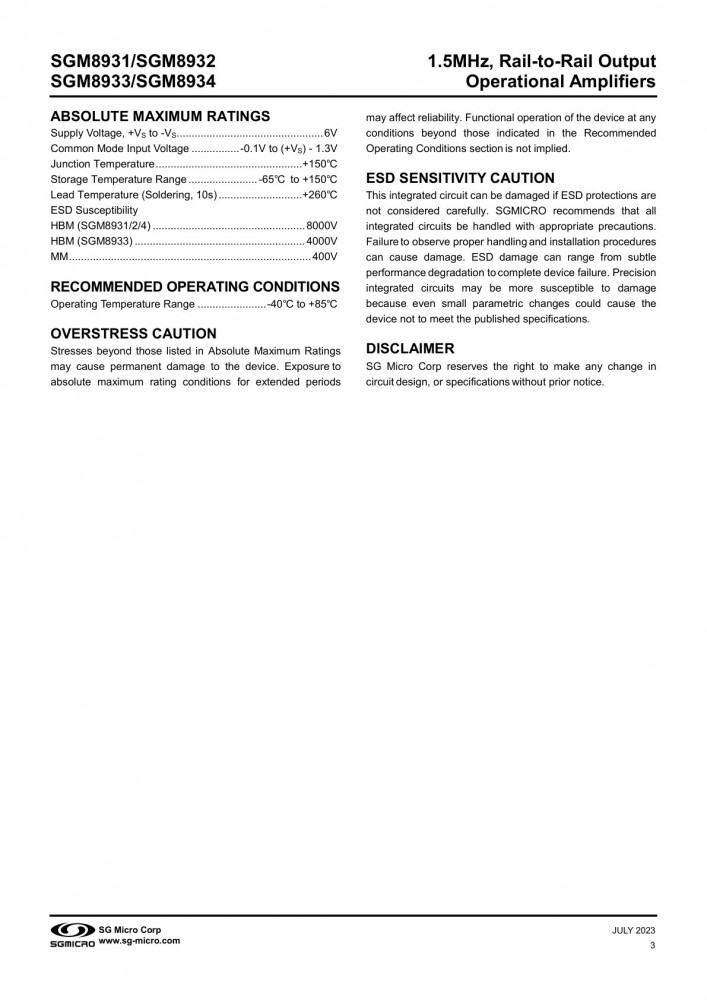 SGM8933 datasheet page 3