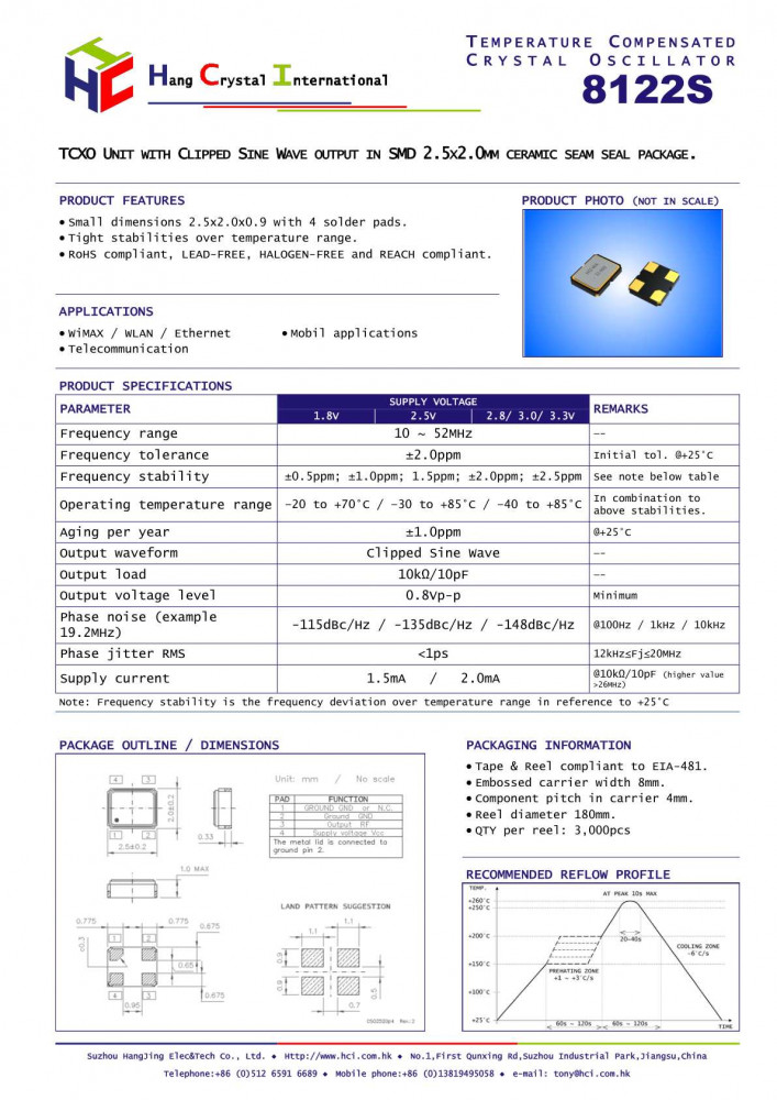 HCI 8122S series technical document page