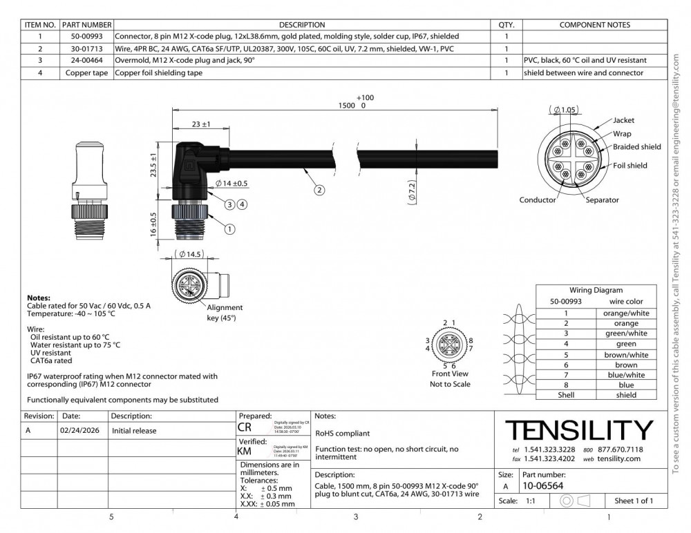 Tensility International 10-06564 cable assembly technical drawing