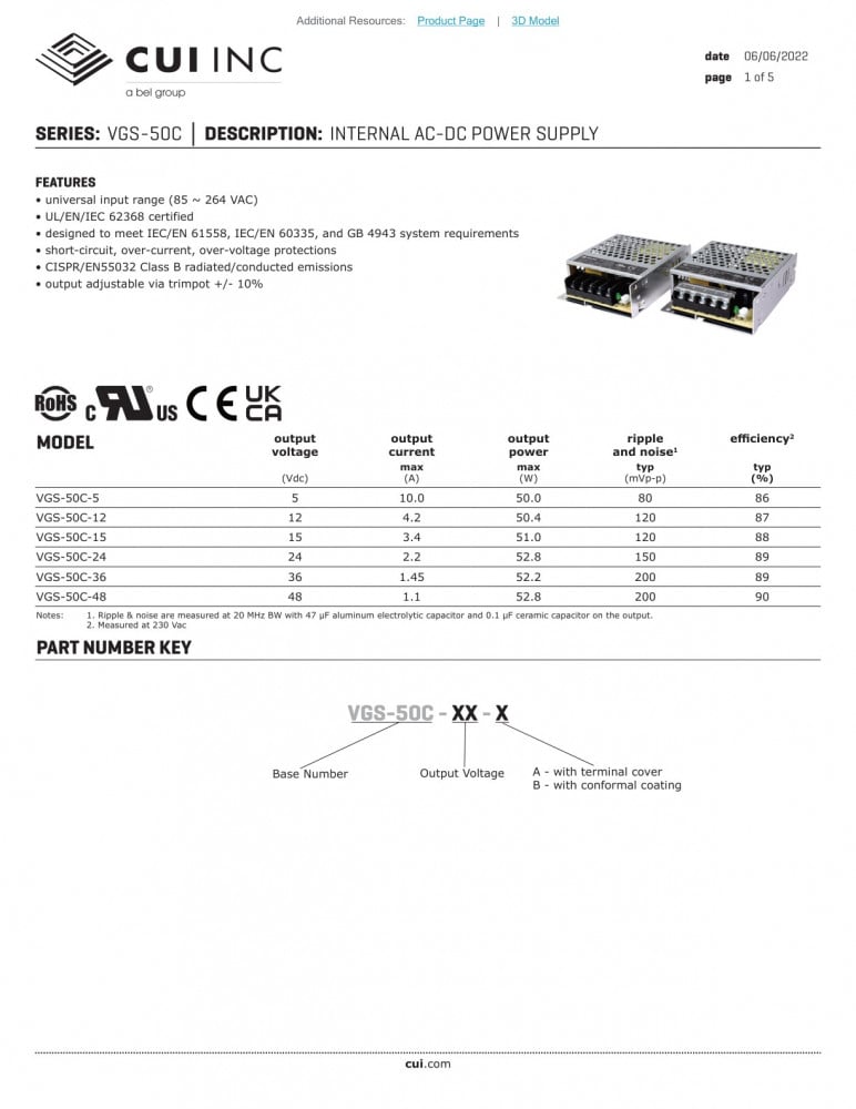 VGS-50C-24 datasheet page 1