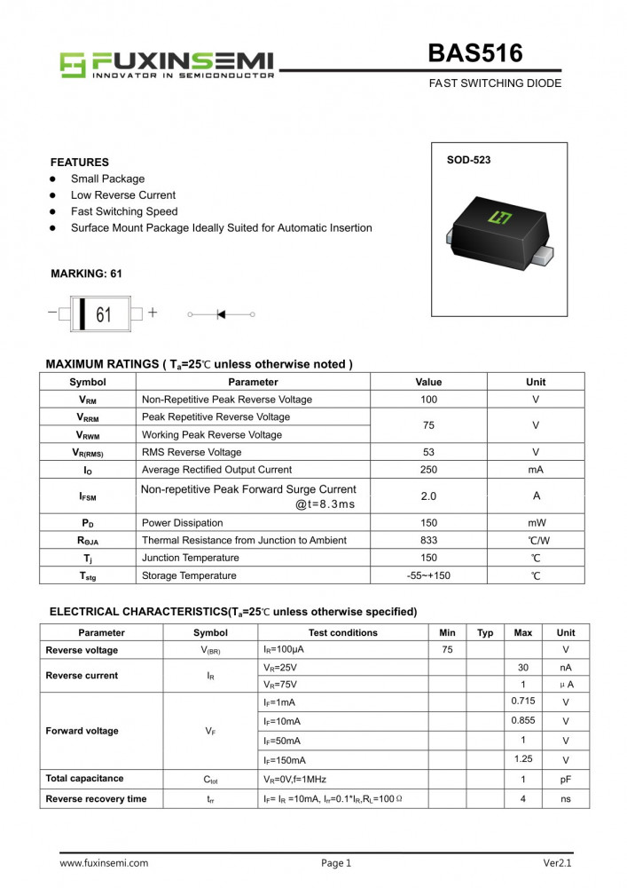 BAS516 datasheet page 1