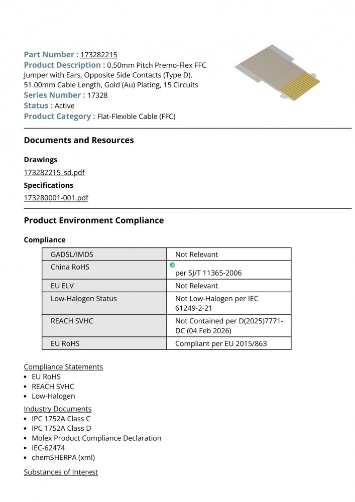 MOLEX 173282215 technical document image, page 1