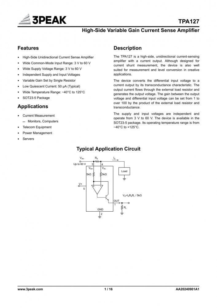 TPA127 datasheet page 1