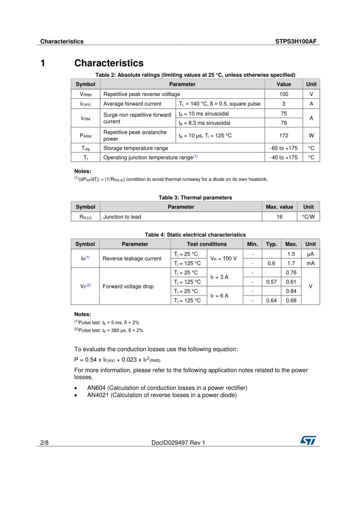 STPS3H100AF datasheet page 2