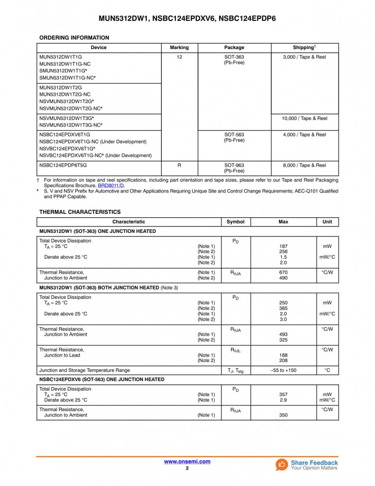 MUN5312DW1 datasheet page 2
