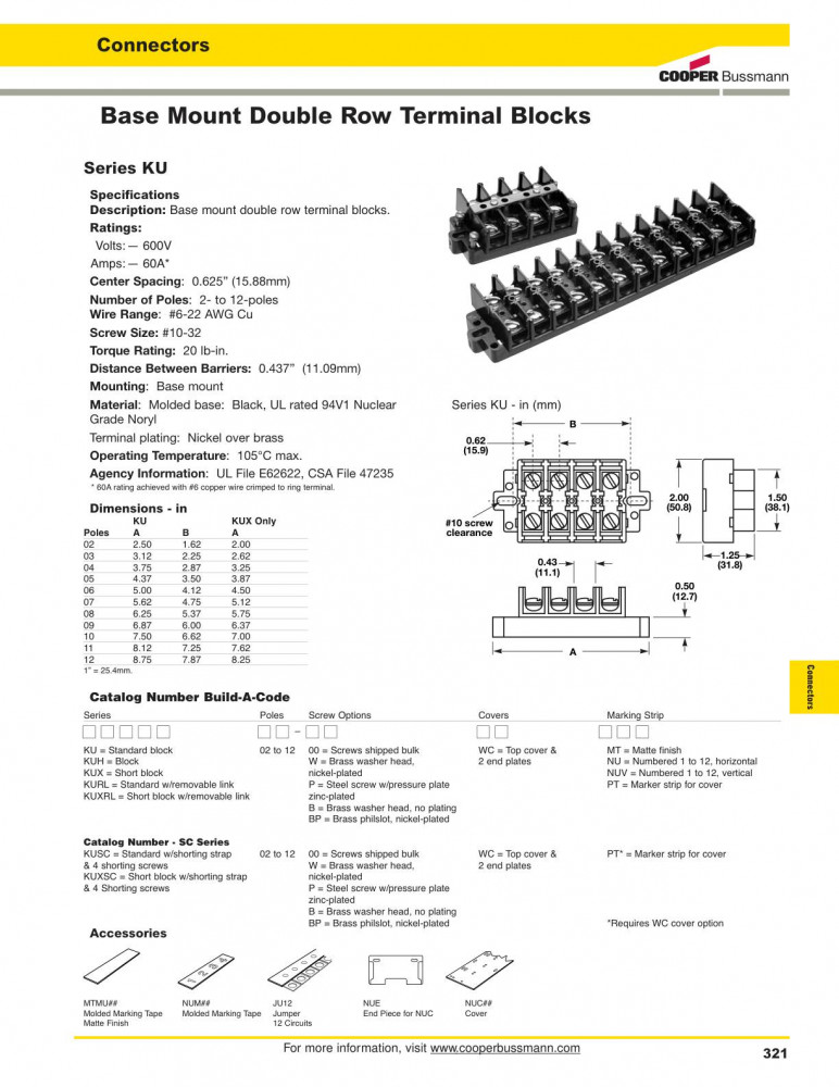 EATON KU Series terminal block technical document page