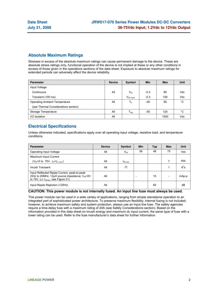 JRW series datasheet page 2