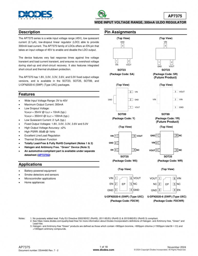 AP7375 datasheet page 1
