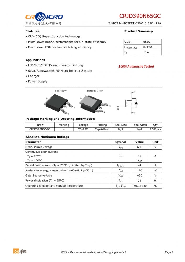 CRJD390N65GC datasheet page 1