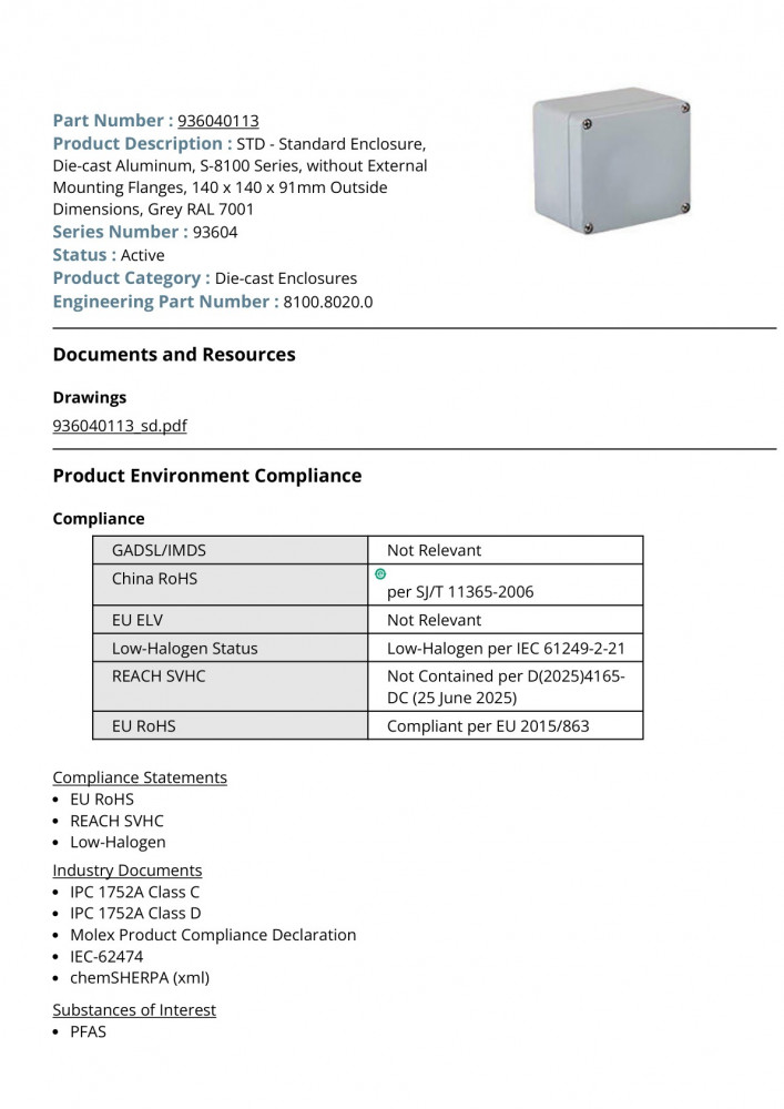 936040113 product drawing, page 1