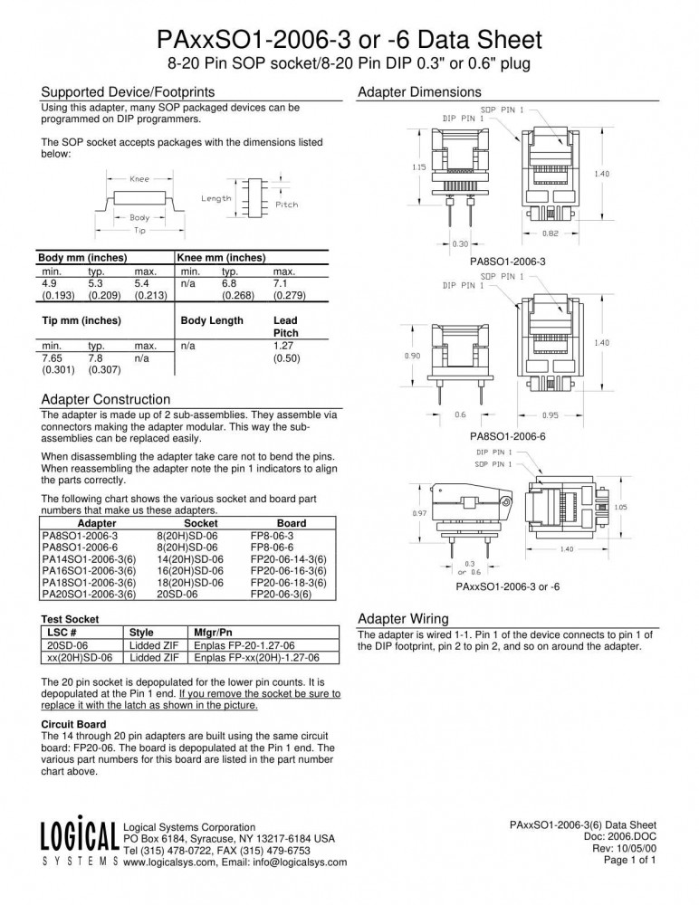 PAxxSO1-2006 SOP-to-DIP adapter datasheet page