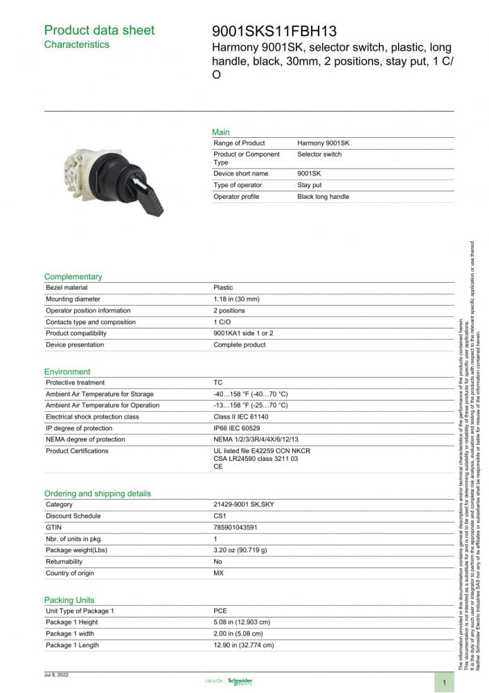 9001SKS11FBH13 technical document page 1