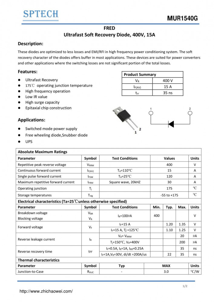 MUR1540G datasheet page 1