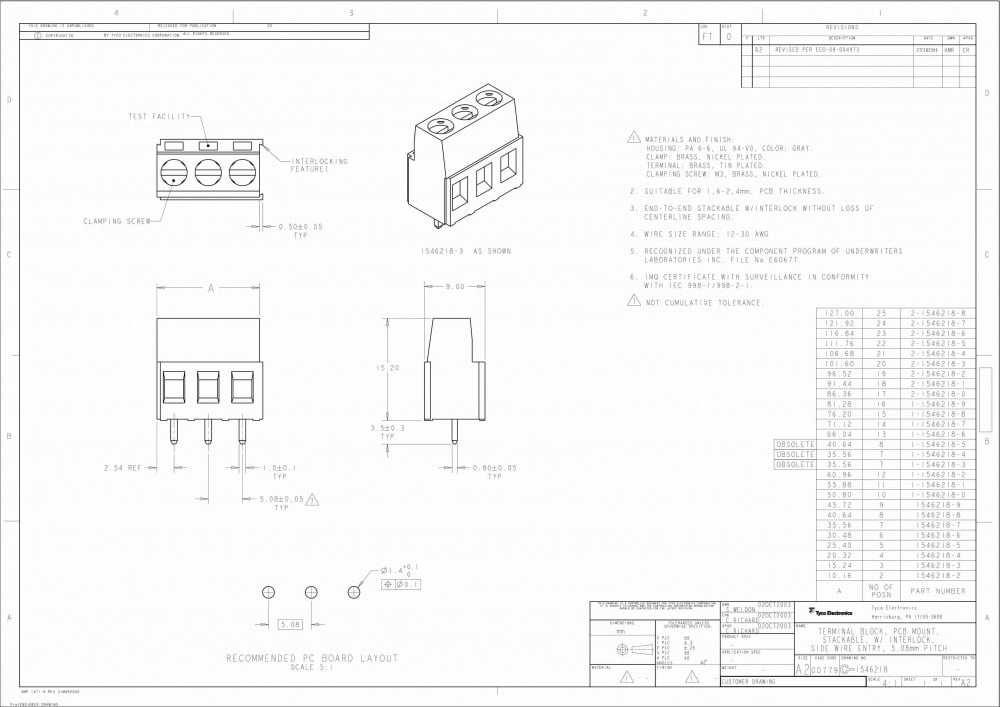 TE Connectivity 1546218 series technical drawing