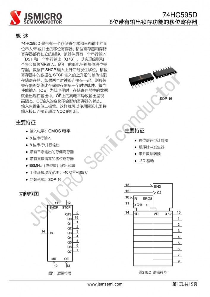 74HC595D datasheet page 1