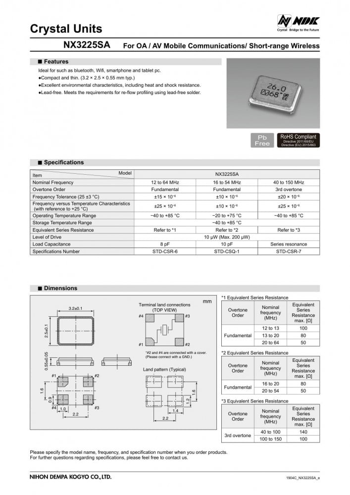 NDK NX3225SA technical document preview