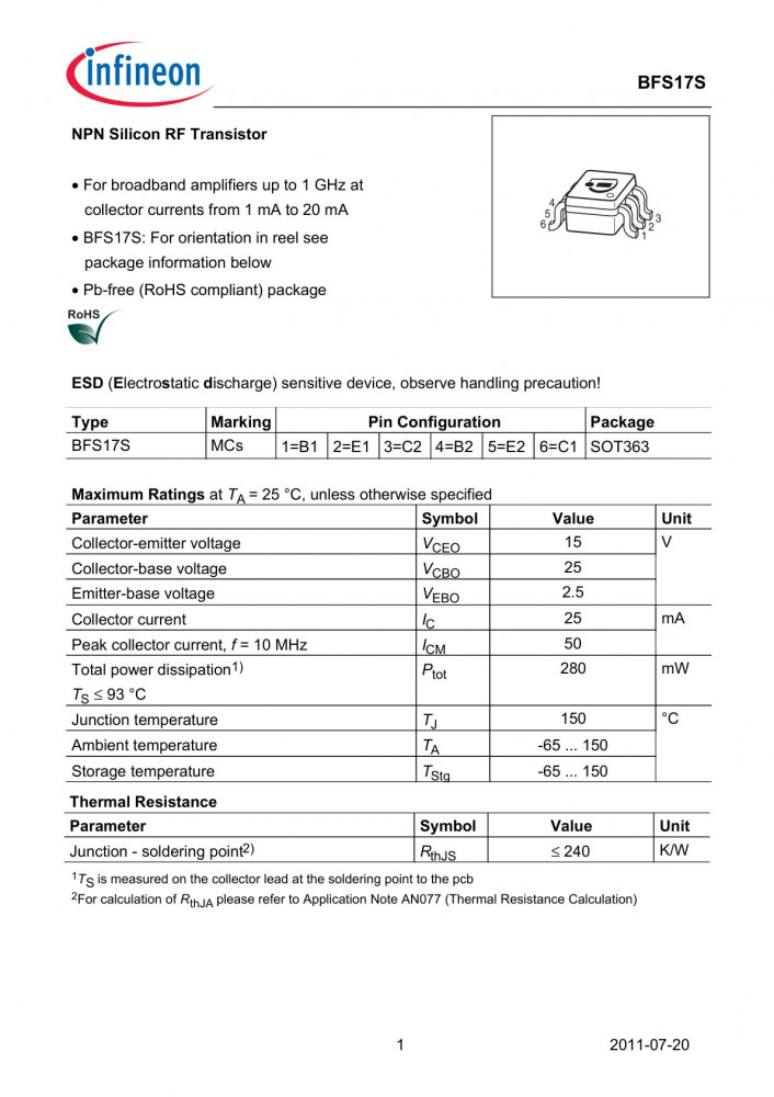 BFS17SH6327 datasheet page 1