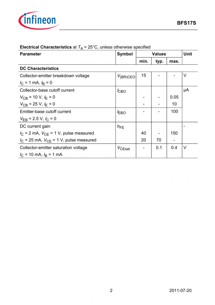 BFS17SH6327 datasheet page 2