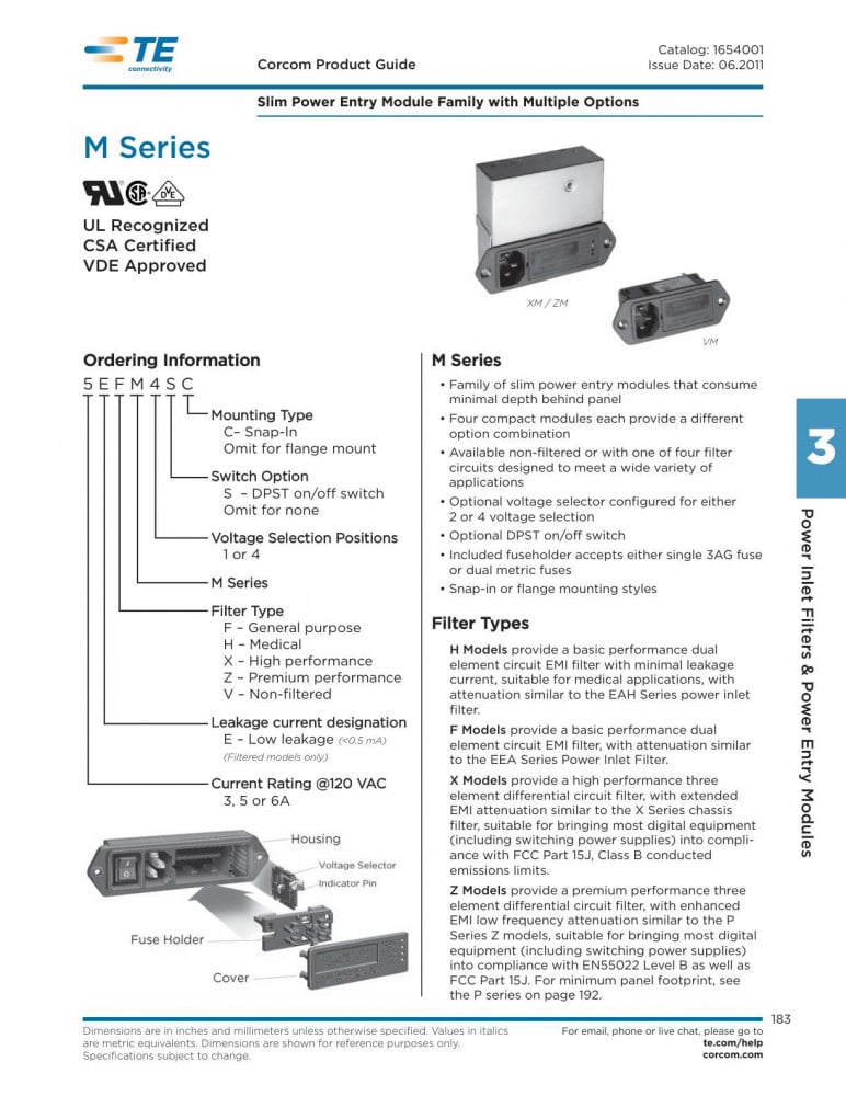 TE Connectivity M Series datasheet page 1