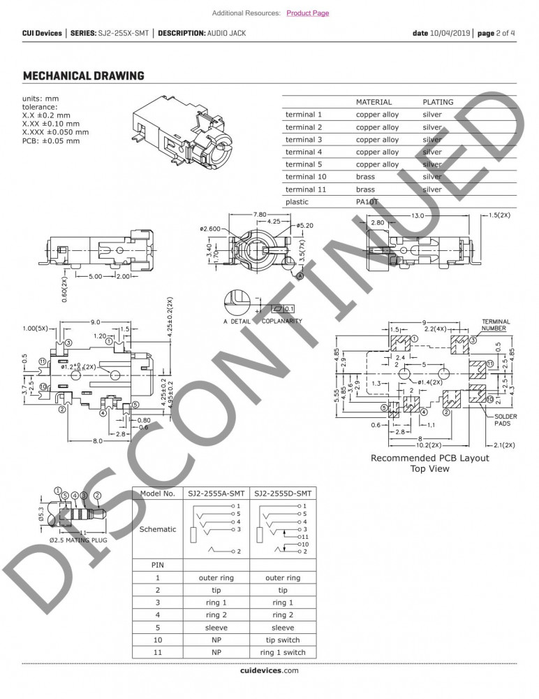 SJ2-2555D-SMT-TR technical document page 2