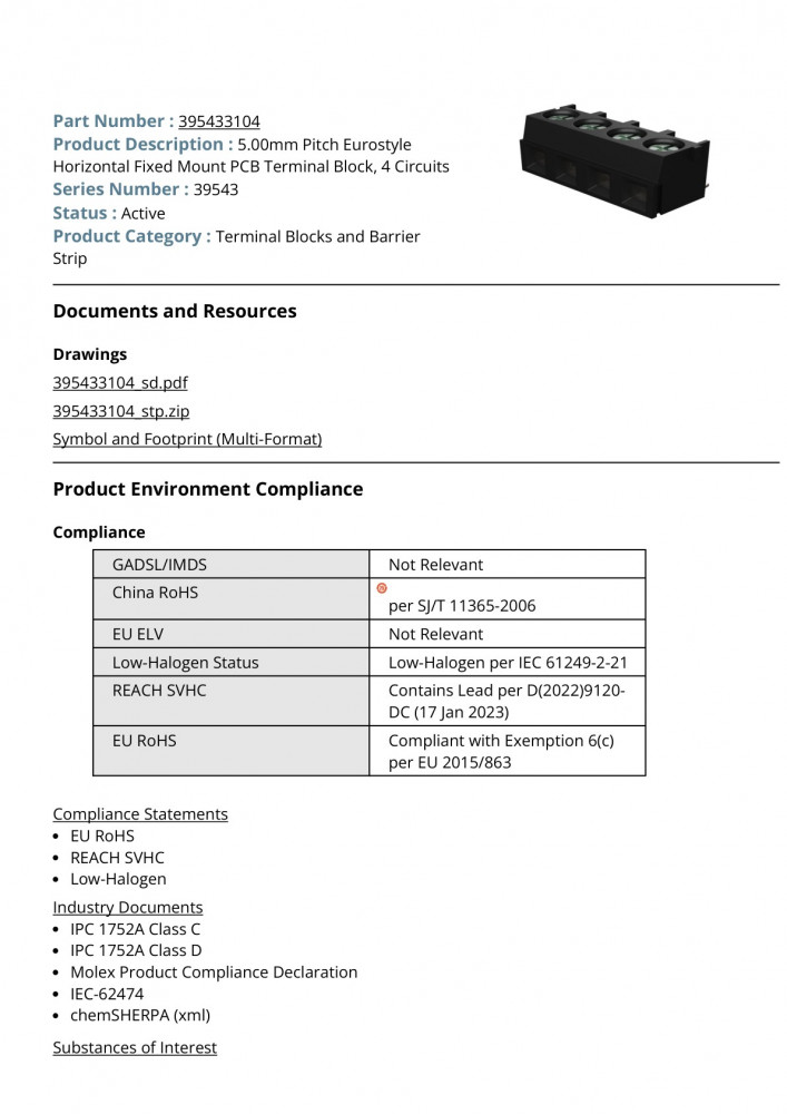 MOLEX 395433104 technical document page 1