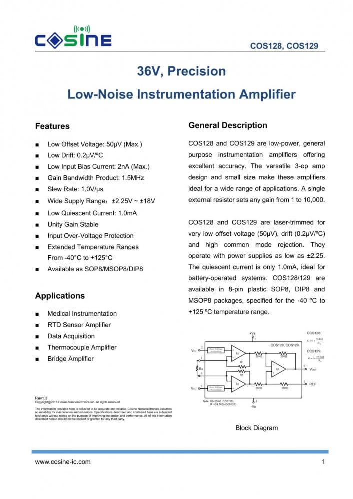COS128C datasheet page 1