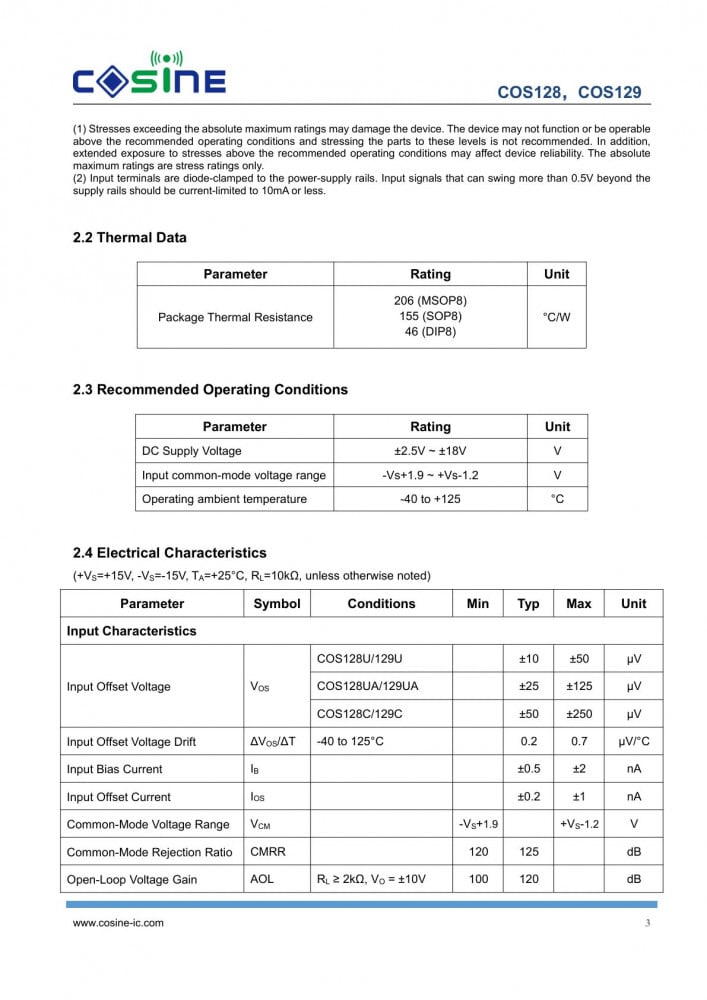 COS128C datasheet page 3