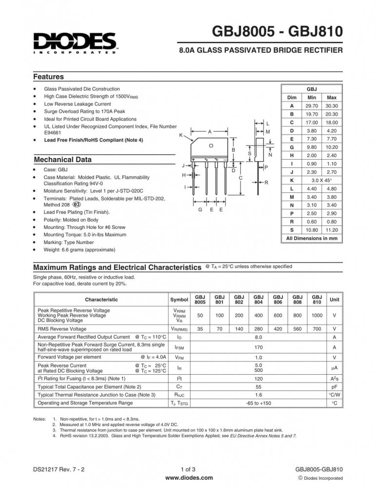GBJ808-F datasheet page 1