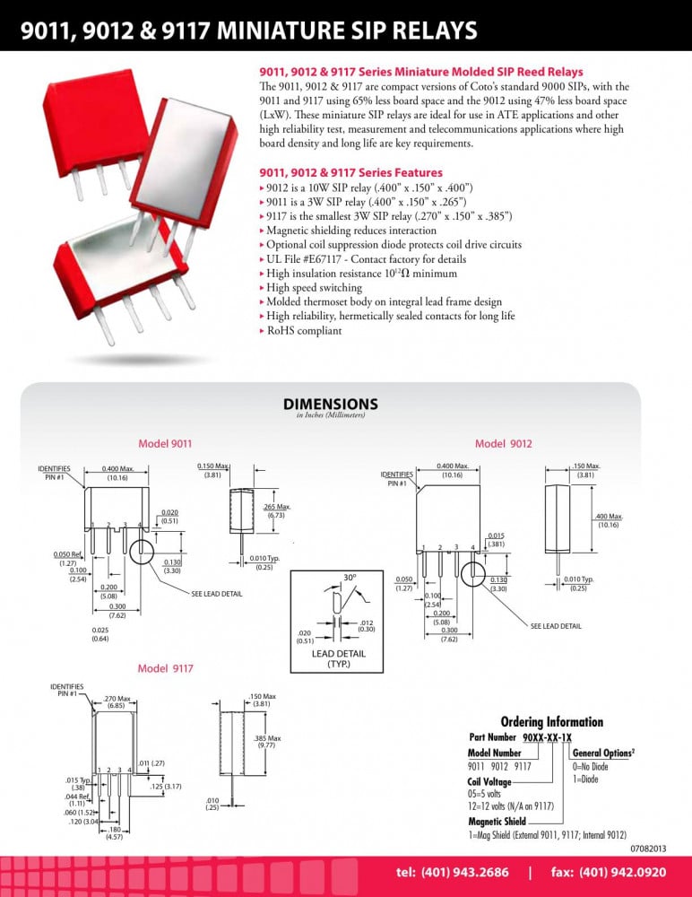 COTO 9011, 9012 and 9117 series datasheet page 1
