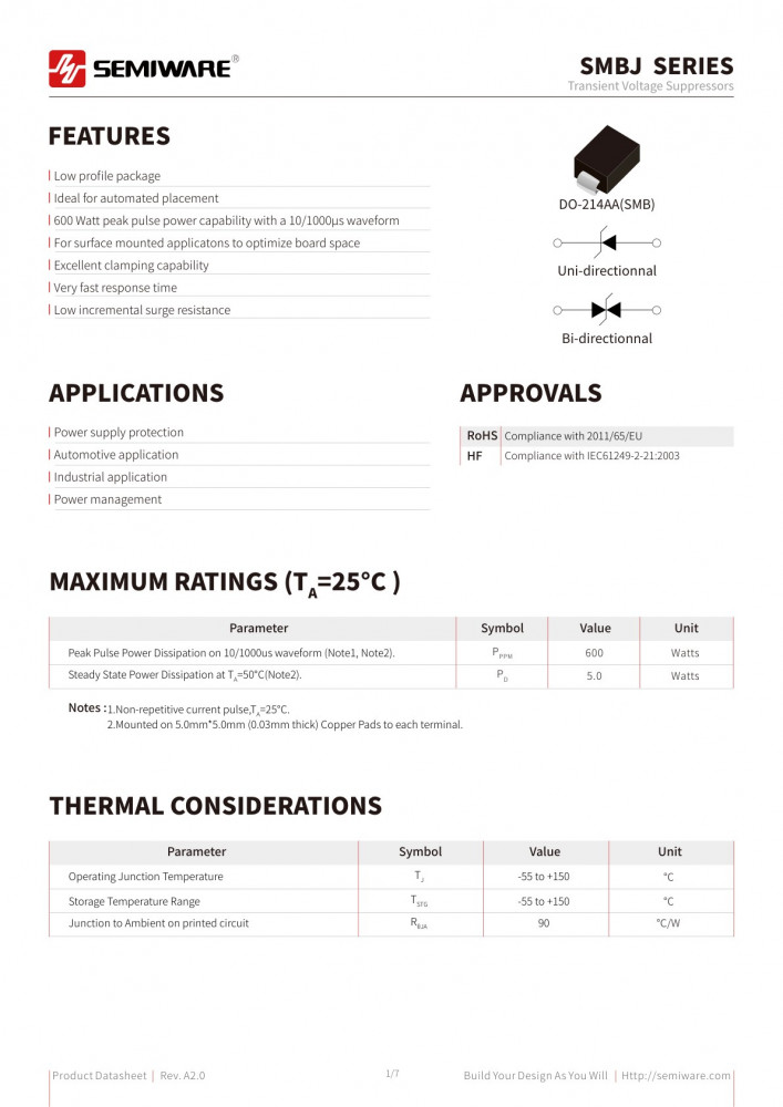 SMBJ3.3CA datasheet page 1
