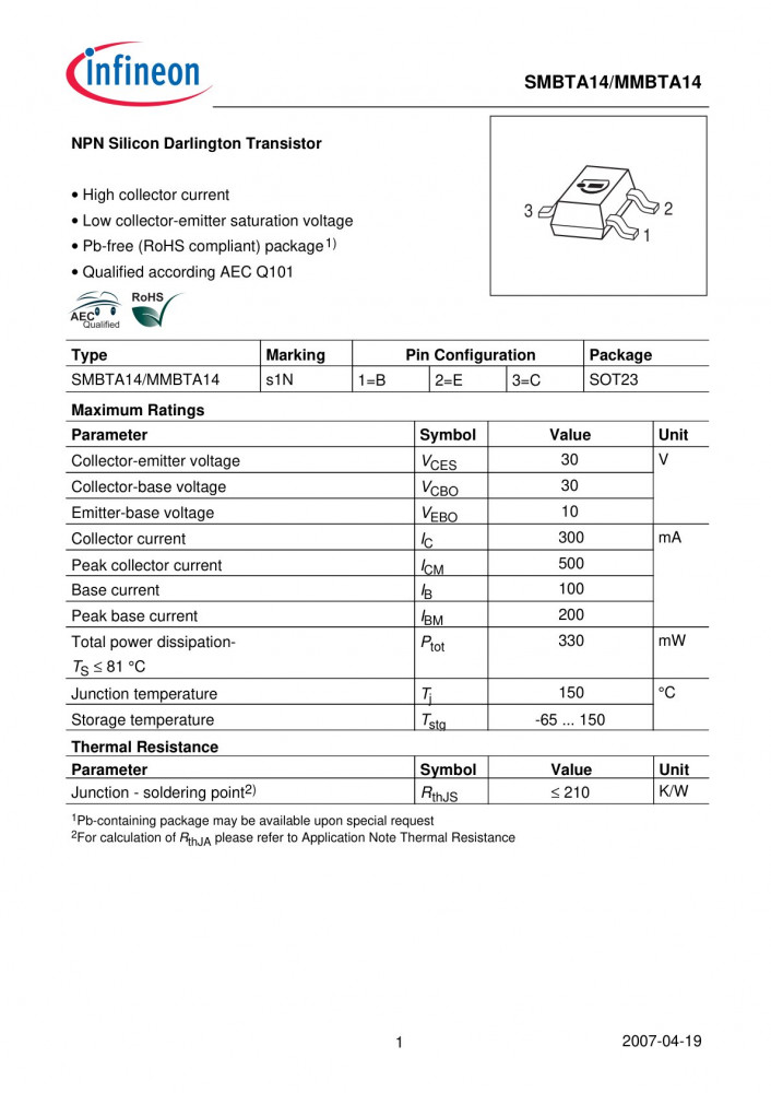 SMBTA 14 E6327 datasheet page 1