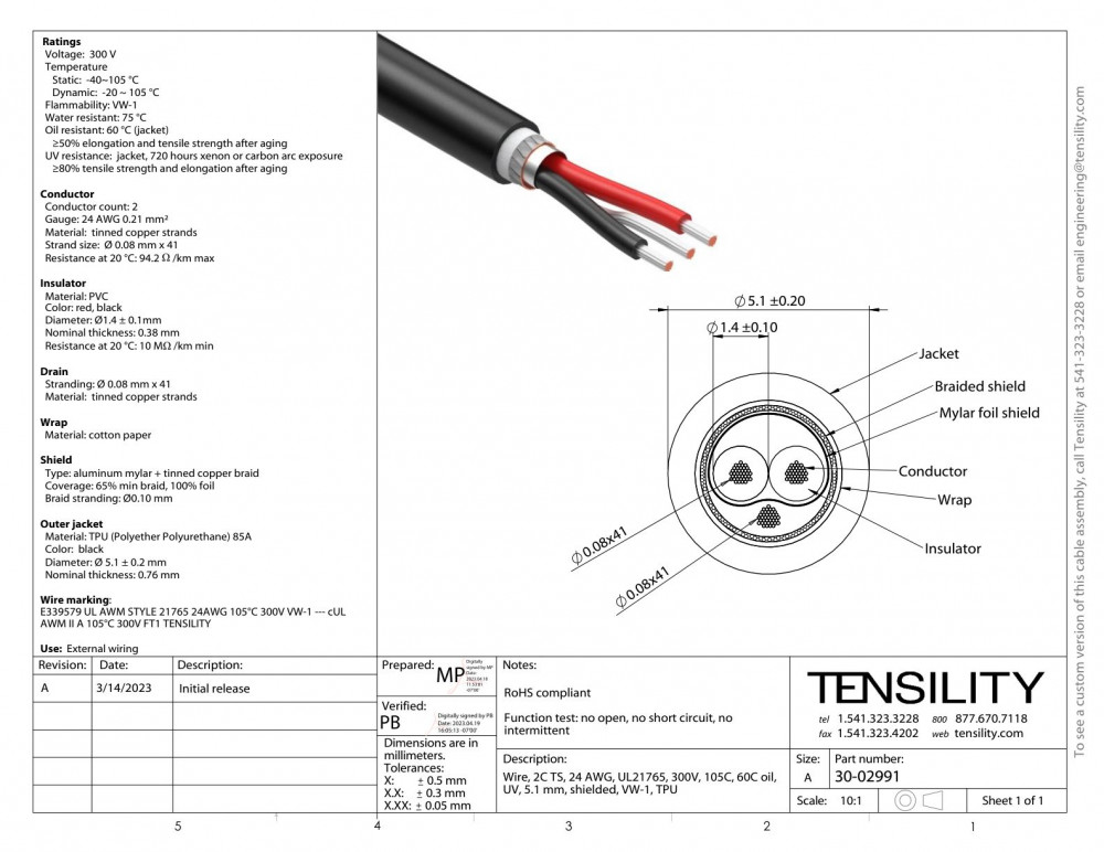 30-02991 technical drawing and cable construction details