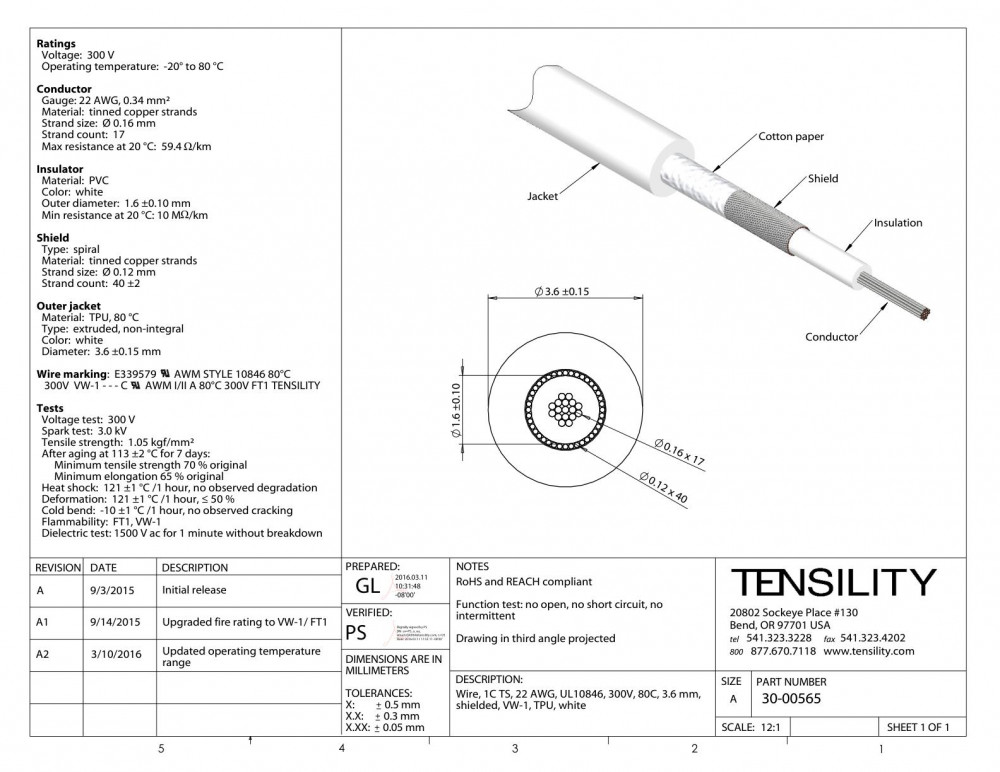 Tensility International 30-00565 product drawing and specification sheet