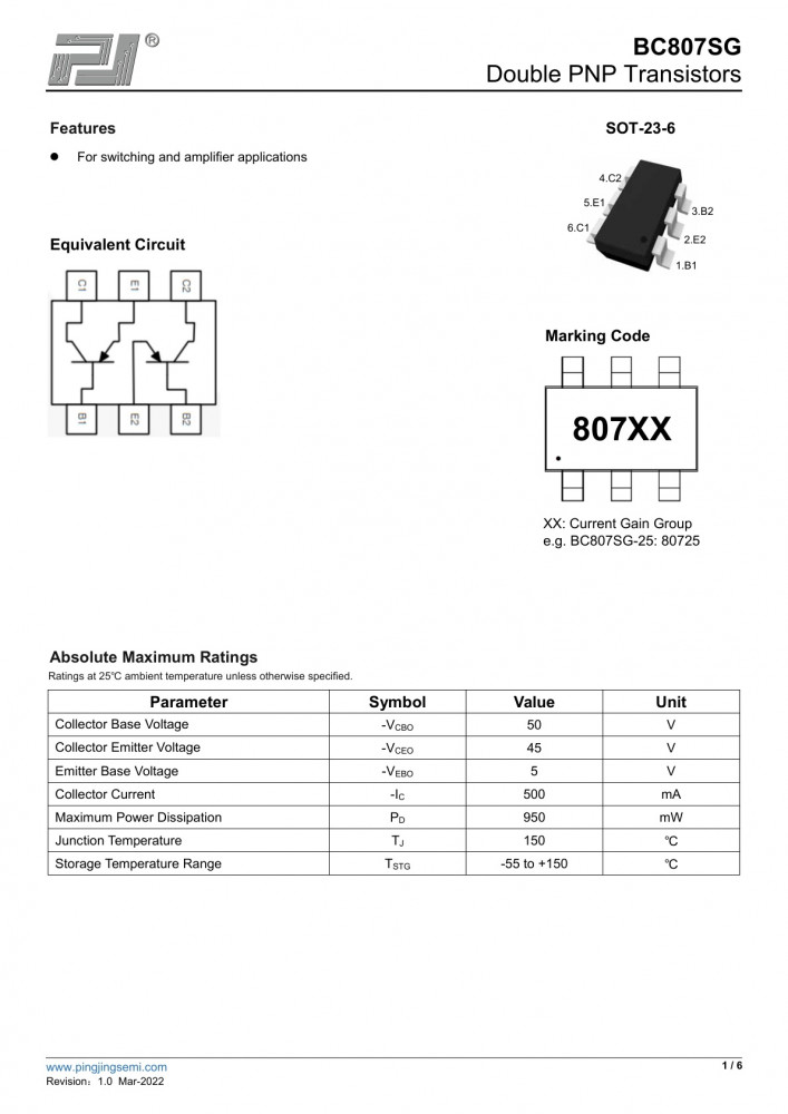 BC807SG-25 datasheet page 1